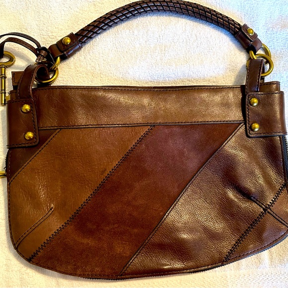 Fossil | Bags | Fossil Handbag Large Gold Rings And Studs Leather And ...